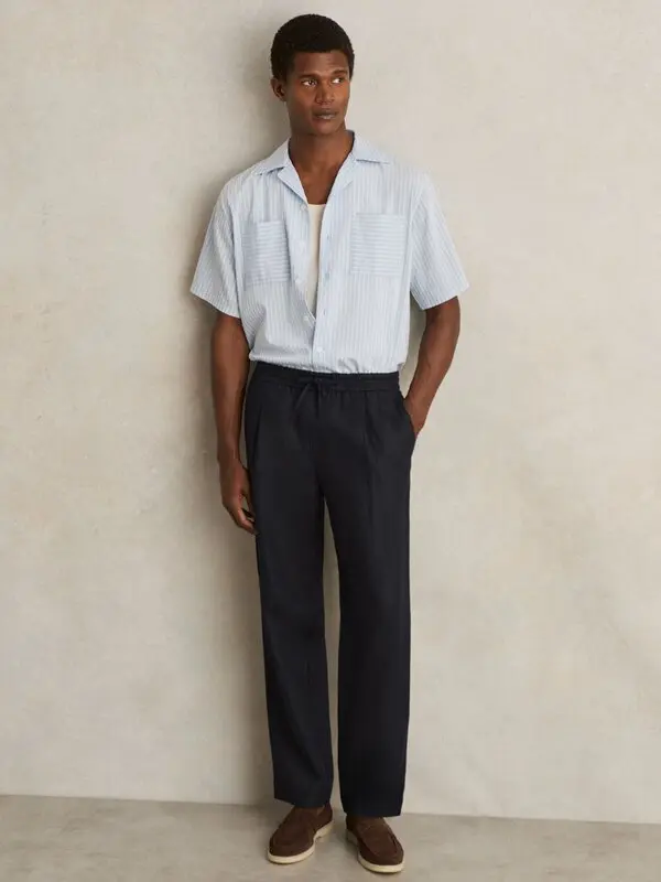 REISS Linen Drawstring Relaxed-fit Trousers - Navy