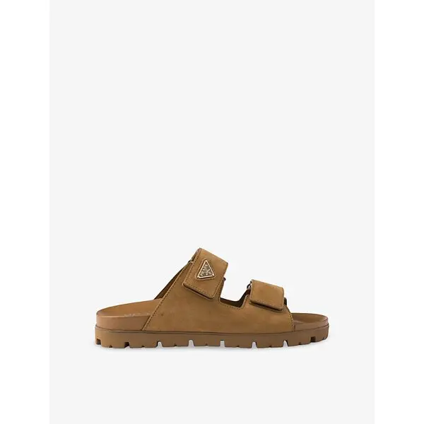 Prada Logo-embellished Suede Sandals - Brown