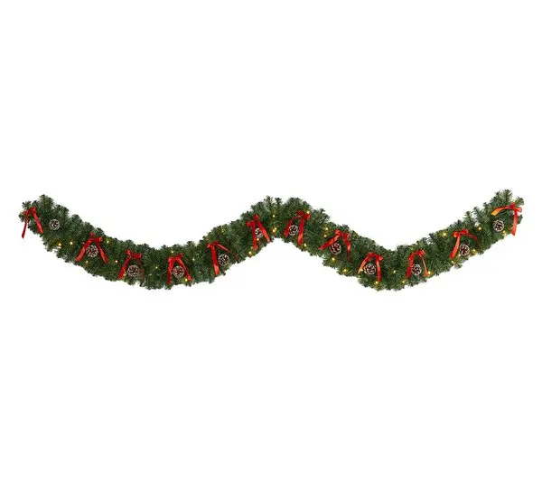NEARLY NATURAL 9' Bow And Pinecone Christmas Ga Rland