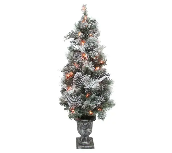 FRASER HILL FARM 4' Prelit Christmas Snow Flock Ed Porch Tree