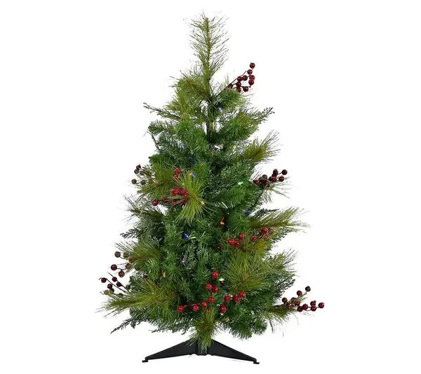 CHRISTMAS TIME 2-ft. Red Berry Mixed Pine Artif Icial Tree