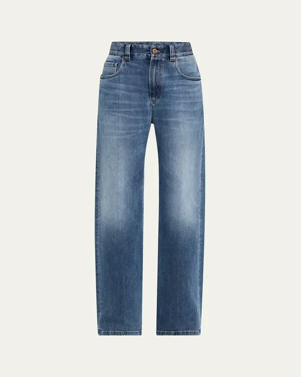Brunello Cucinelli Loose Stove Pipe Jeans - Medium Blue Denim