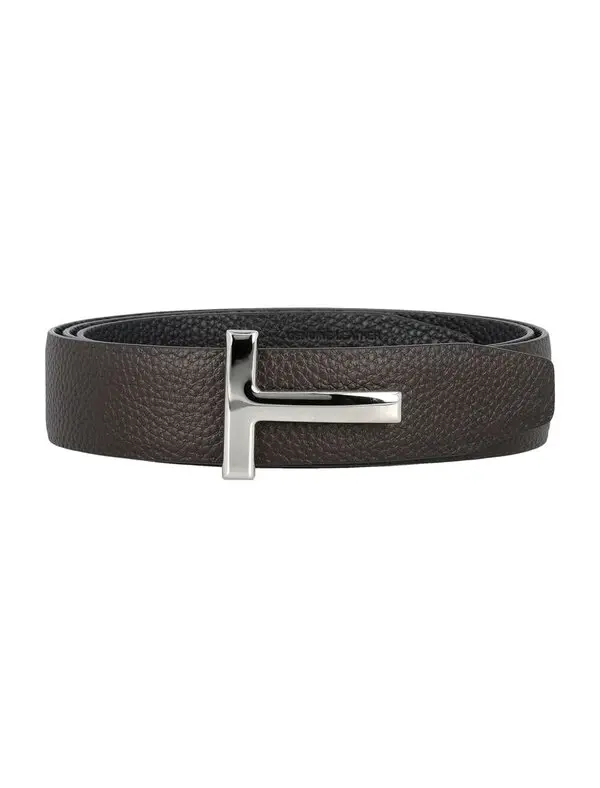 TOM FORD T Grainy Leather Belt - Brown + Black