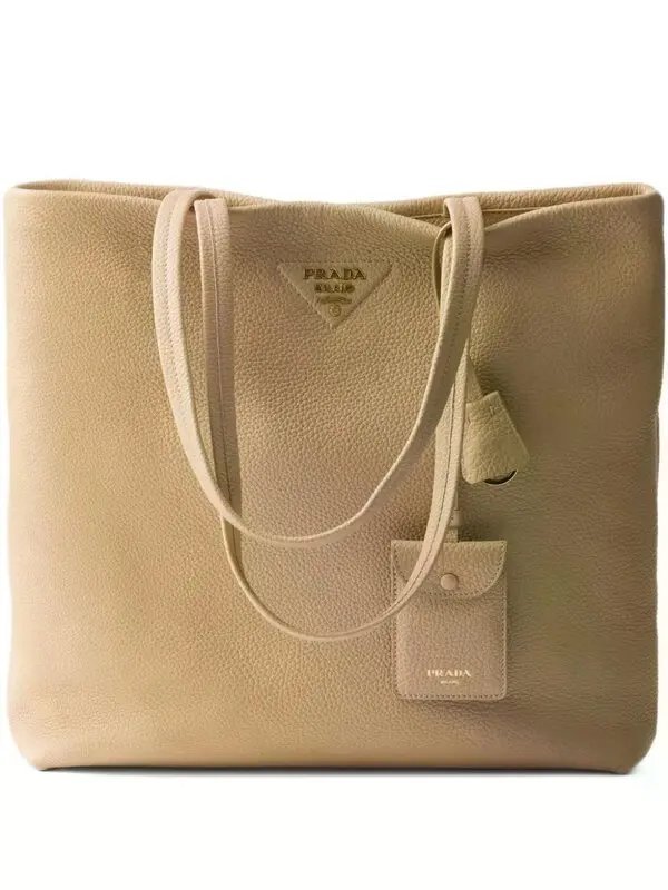 Prada Large Leather Tote Bag - Neutrals