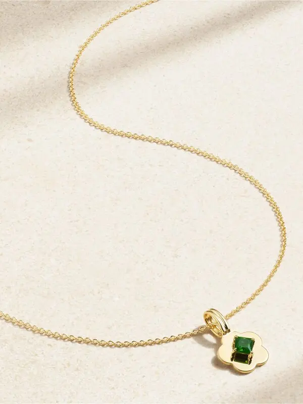 STONE AND STRAND 14-karat Chrome Diopside Flower Pendant Necklace - Gold