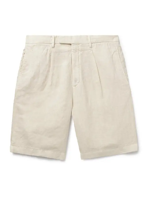 Boglioli Straight-leg Pleated Linen Shorts - Neutrals