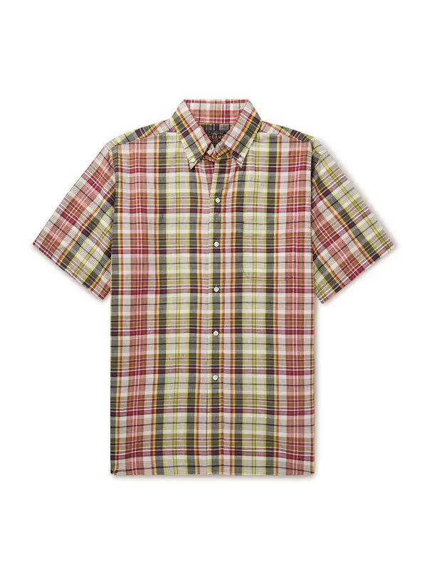 BEAMS Button-down Collar Checked Cotton-madras Shirt - Brown