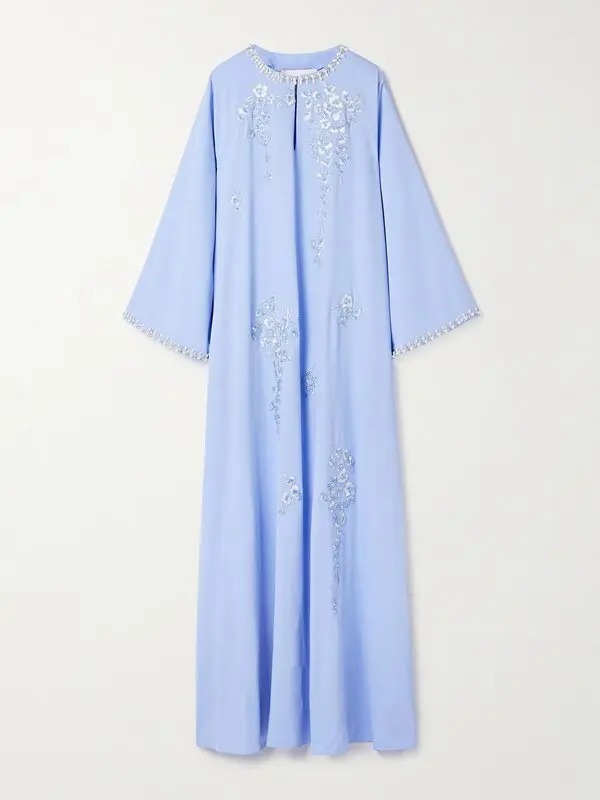 Carolina Herrera Embellished Embroidered Crepe Gown - Blue