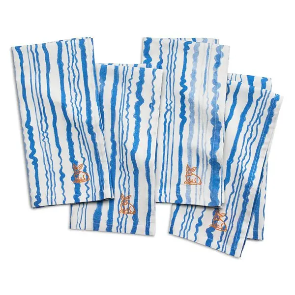 CONIGLIO PALM BEACH Printed Napkins In Blue, Set Of 4 - Wiggle Stripe Blue