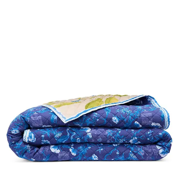CONIGLIO PALM BEACH Bird Of Paradise Faded Banana Reversible Quilt - Cranes Indigo