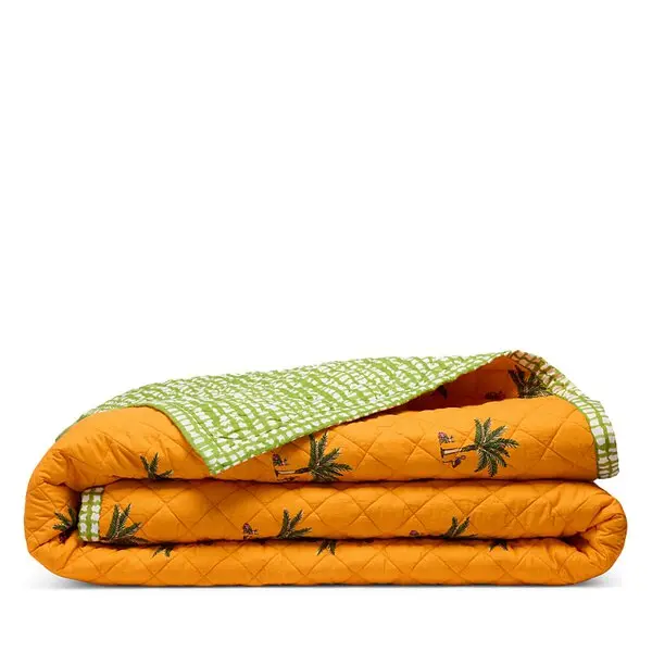 CONIGLIO PALM BEACH Bird Of Paradise Faded Banana Reversible Quilt - Petit Palm Orange