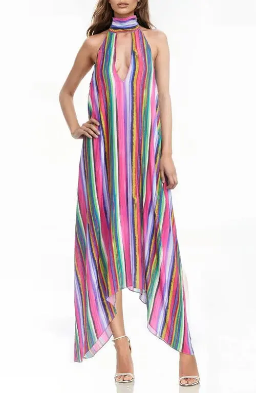 Badgley Mischka Stripe Shark-bite Hem Sundress