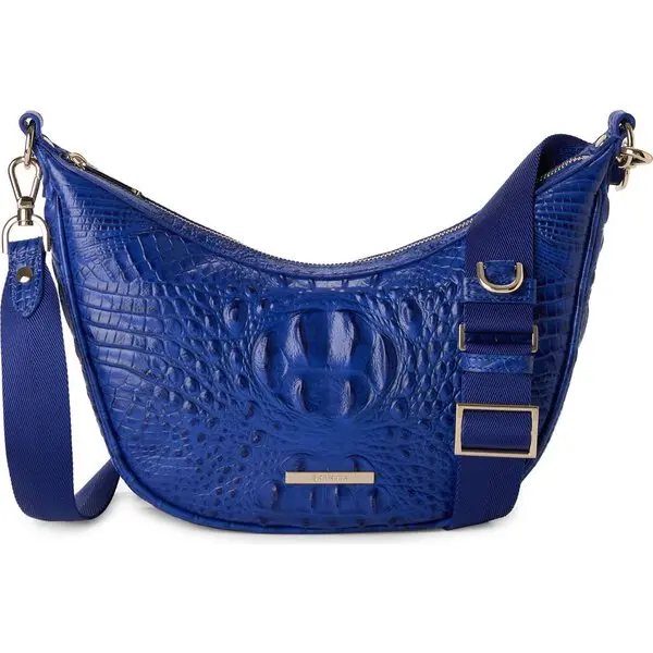 Brahmin Percy Croc Embossed Leather Shoulder Bag - Blue Alden Road