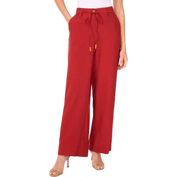 Vince Camuto Beaded Tie Belt Wide Leg Pants - Chili