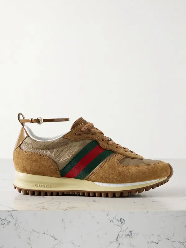 Gucci Webbing And Leather-trimmed Sneakers - Neutrals