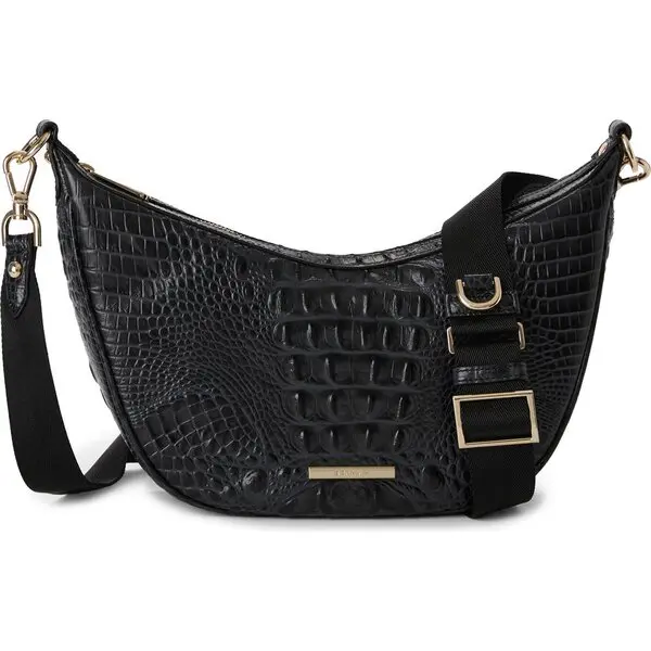 Brahmin Croc Embossed Leather Shoulder Bag - Black Alden Road