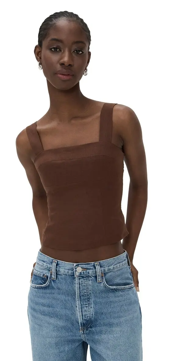 REFORMATION Darci Linen Top - Chocolate Cake