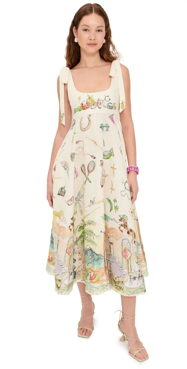 ALEMAIS Printed Linen Sundress - Cream