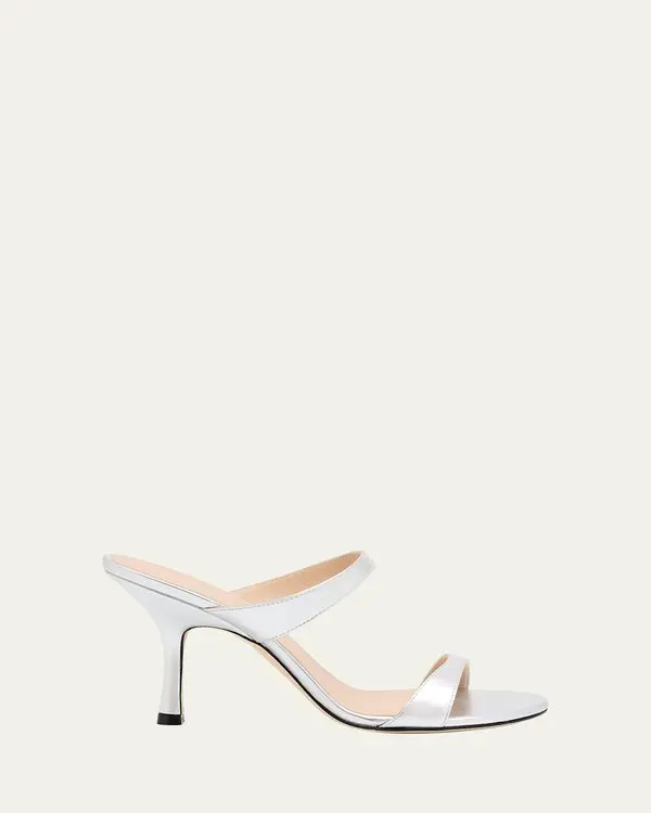 STUART WEITZMAN Nudist Metallic Dual-band Slide Sandals - Silver