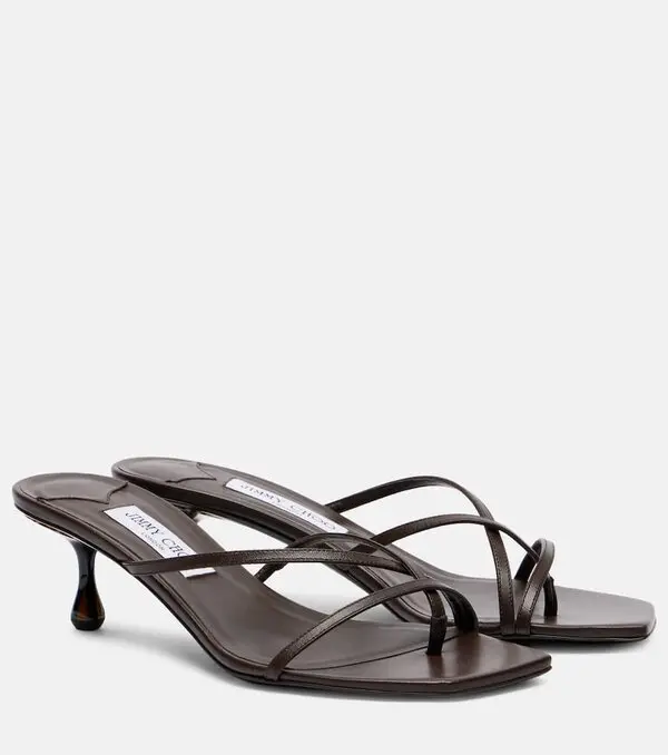 JIMMY CHOO Etana 50 Leather Mules - Brown