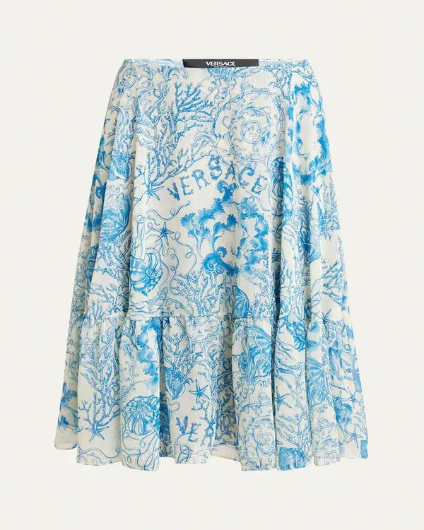 Versace Underwater Barocco Foulard Bicolor Crinkle Skirt - Eggshell Bright Dv B