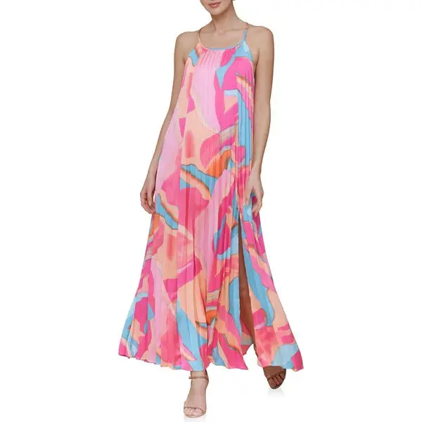 Avec Les Filles Printed Halter Maxi Dress - Ibiza Abstract