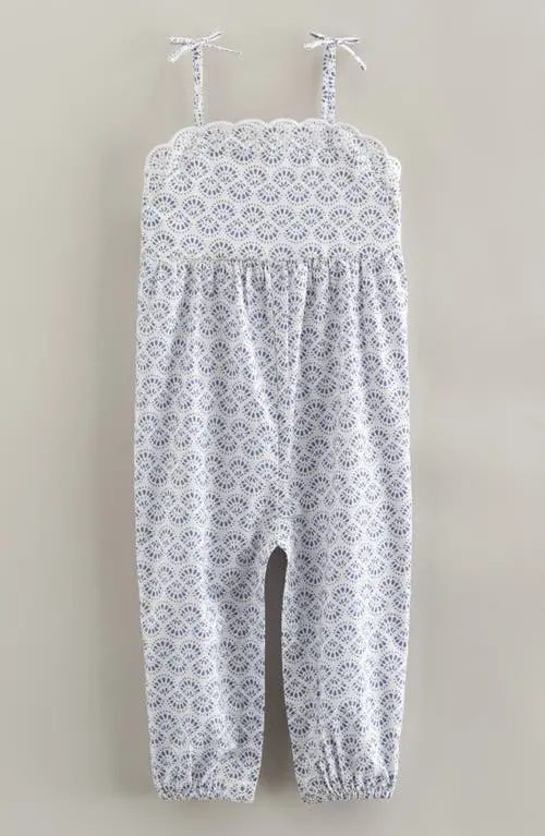 Nordstrom Scalloped Floral Romper - White- Blue Scallops