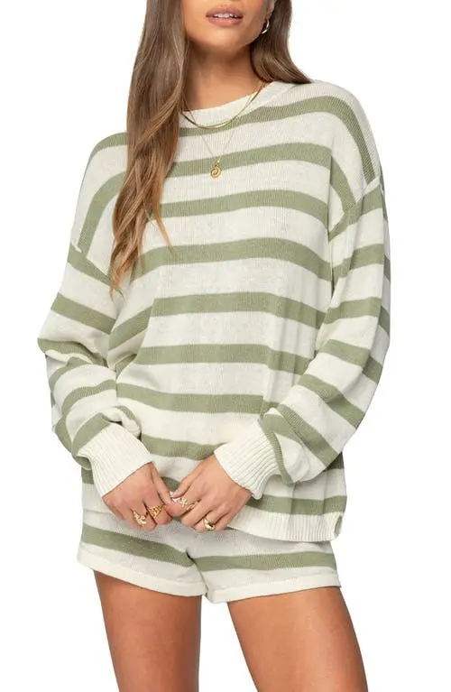 EDIKTED Amaris Stripe Oversize Sweater - Olive
