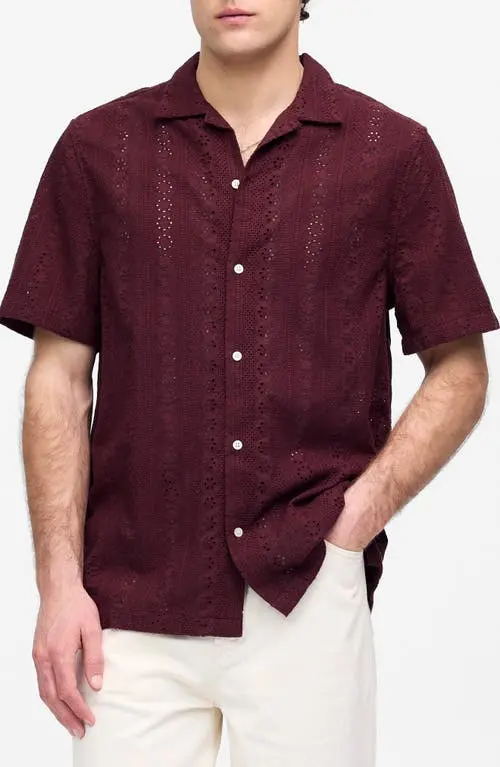Madewell Short Sleeve Button-up Shirt In Embroidered Cotton - Dusty Plum