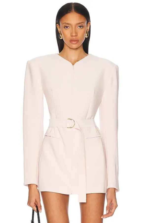 Norma Kamali Long Sleeve Shoulder Pad Zip Front Jacket