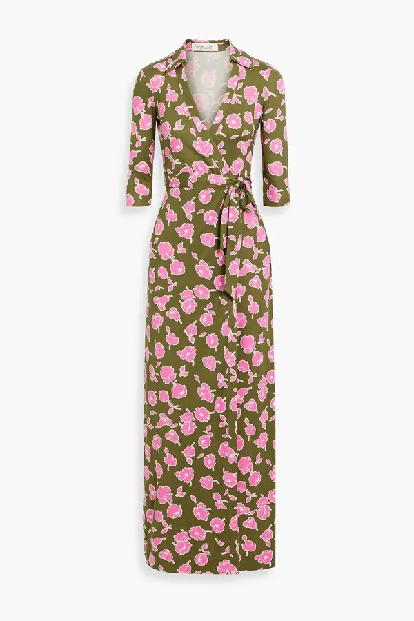 Diane Von Furstenberg Abigail Floral-print Silk Maxi Wrap Dress - Army Green