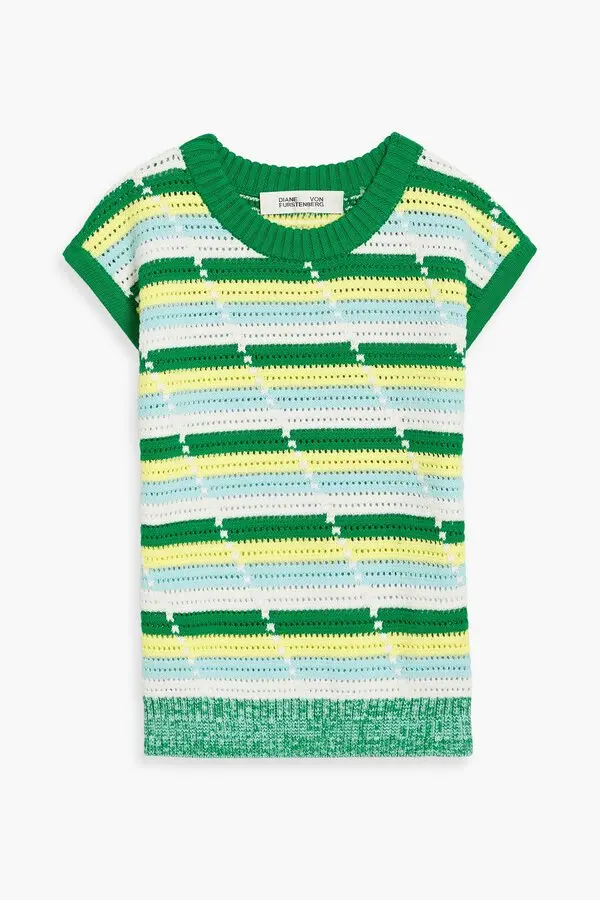 Diane Von Furstenberg Casey Striped Pointelle-knit Cotton Top