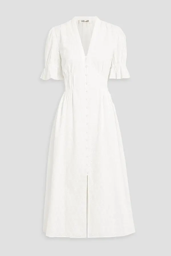 Diane Von Furstenberg Erica Broderie Anglaise Cotton Midi Dress - White