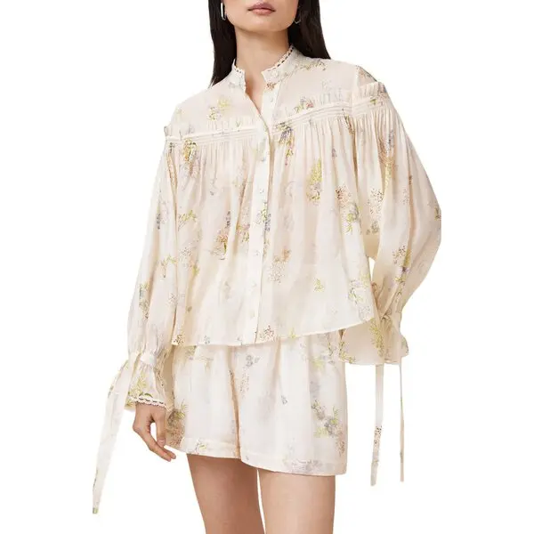 All Saints Delphine Floral Button-up Top - Laci Ecru White