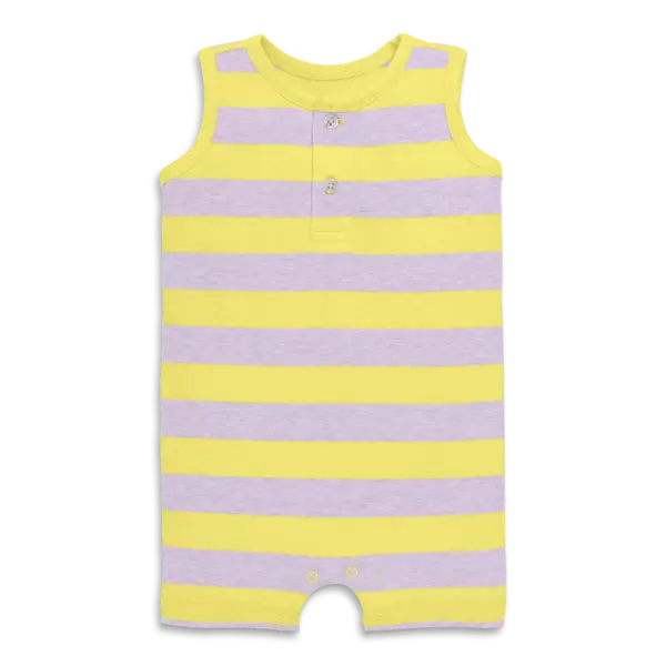 PRIMARY Baby Heathered Henley Shortie In Stripe - Banana Hydrangea Stripe