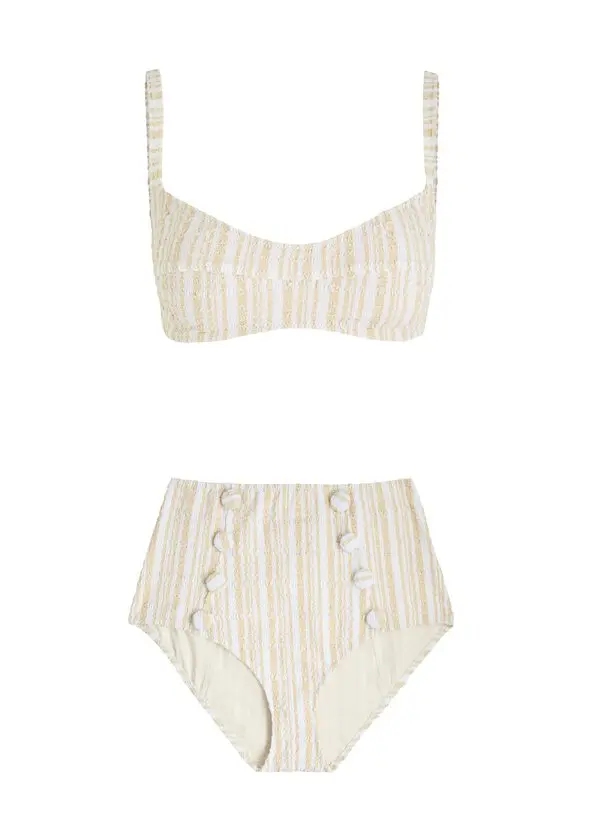 Lisa Marie Fernandez Balconette Striped Seersucker Bikini - White