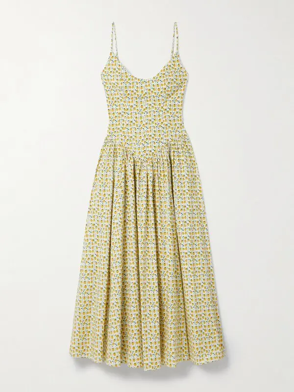 Staud Dena Printed Cotton-blend Poplin Maxi Dress - Yellow
