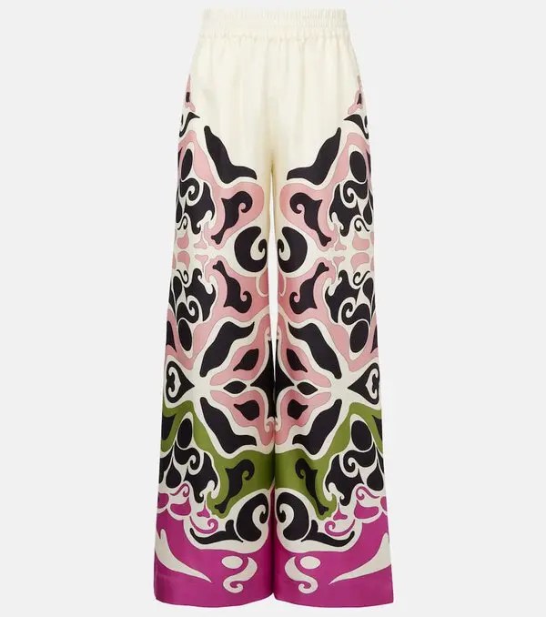La DoubleJ Phoenix Placée Printed Silk Twill Palazzo Pants