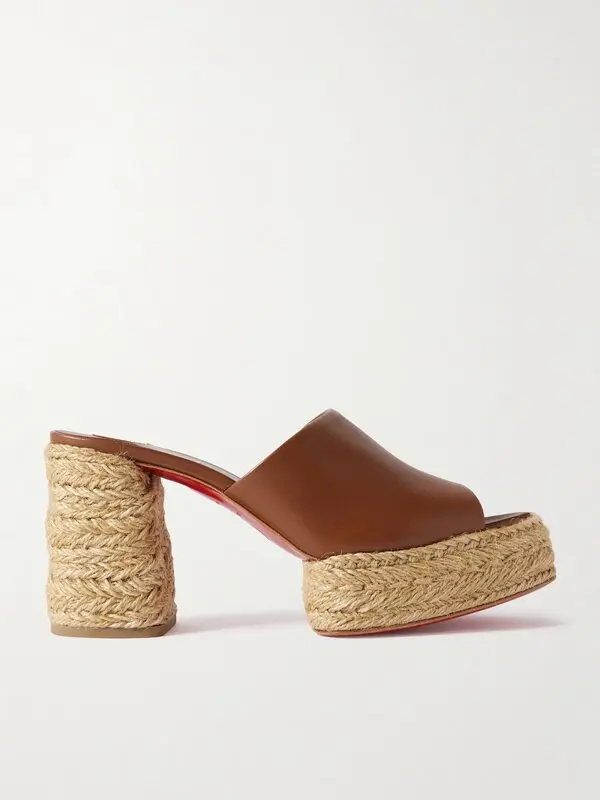CHRISTIAN LOUBOUTIN Calakala 85 Leather Espadrille Platform Mules - Brown