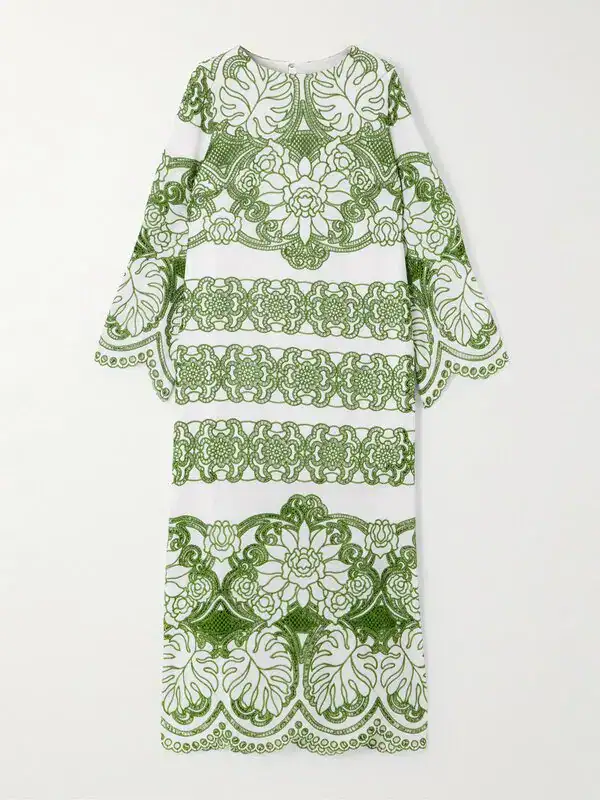 Borgo De Nor Seraphina Scalloped Broderie Anglaise Cotton-Poplin Midi Dress  - Green - 40% Off | Editorialist