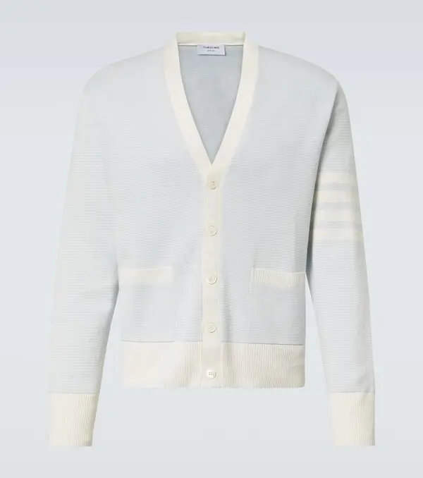 Thom Browne 4-bar Linen And Cotton Cardigan - Blue