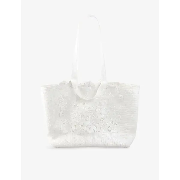Sandro Crochet Woven Tote Bag