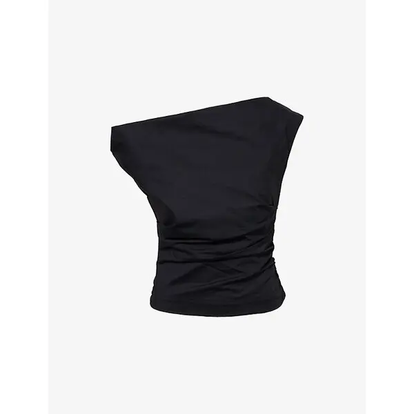 Good American Asymmetric Ruched Cotton-poplin Top