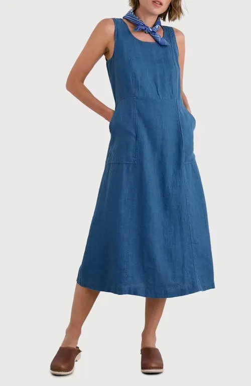 SEASALT CORNWALL Grass Wave Sleeveless Linen Midi Dress - Sailor