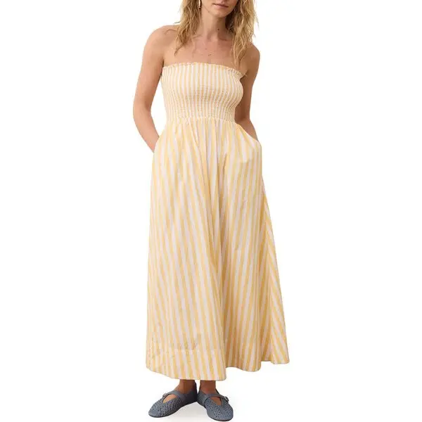 Marine Layer Striped Smocked Pima Cotton Maxi Sundress