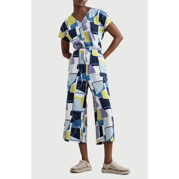SEASALT CORNWALL Printed Wide-leg Jumpsuit - Block Shapes Bilberry