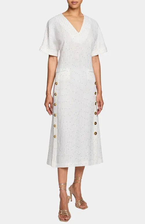 Santorelli Serafina Striped Linen Midi Shift Dress