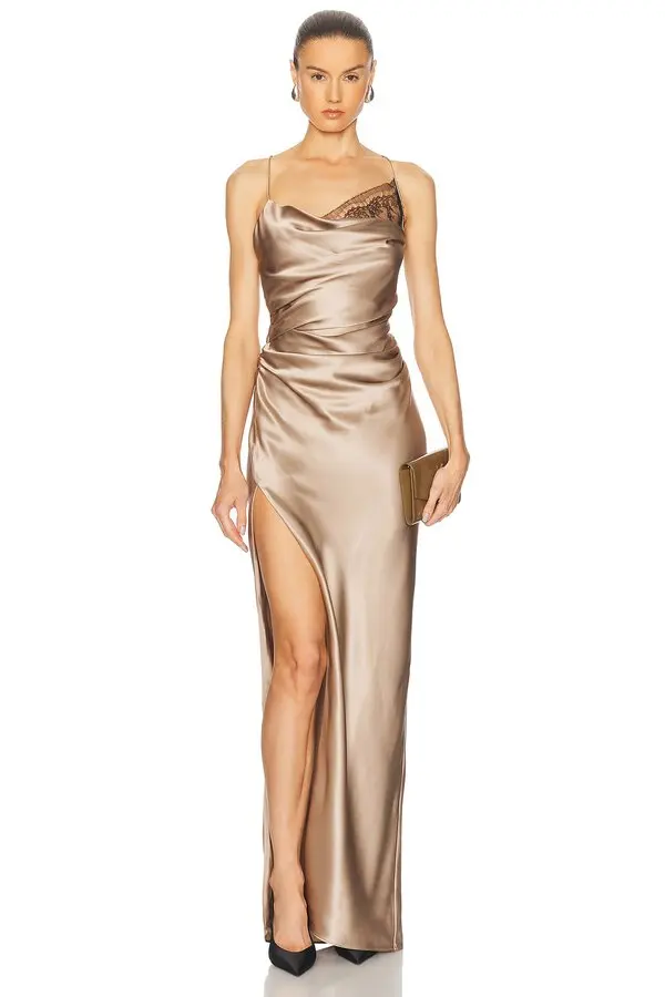 THE SEI Lace Inset Cowl Gown - Fossil