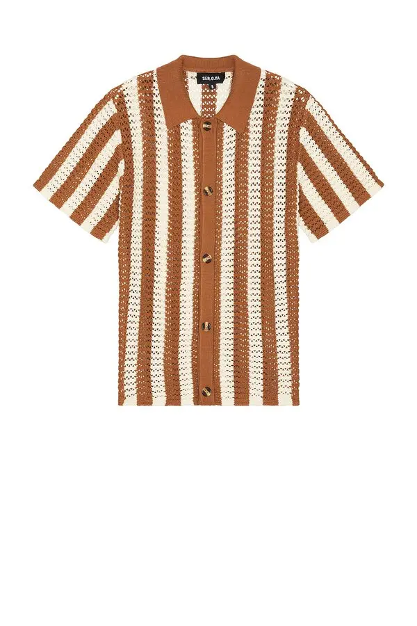 SEROYA Maximus Crochet Button Down Shirt In Brown