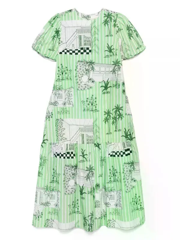 Verandah Graphic-print Midi Dress - Green